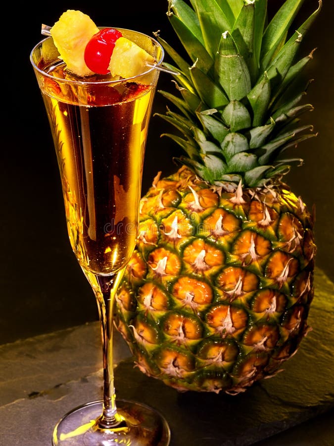 Champagne Cocktail with Cherry and Pineapple 69 Stock Photo - Image of ...