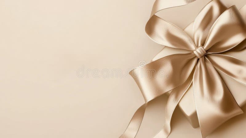 A Champagne-Colored Satin Ribbon Bow on a Gift Box Stock Illustration ...