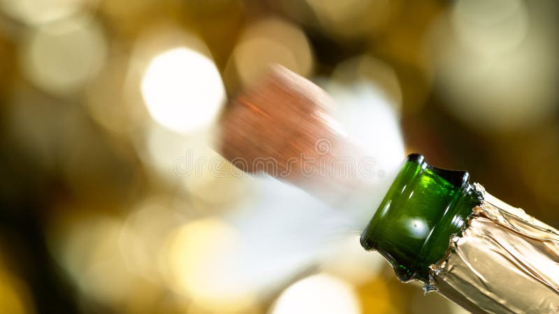 Champagne Explosion with Flying Cork Closure. Stock Photo - Image of ...
