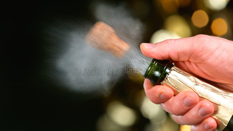Champagne Explosion with Flying Cork Closure. Stock Image - Image of ...