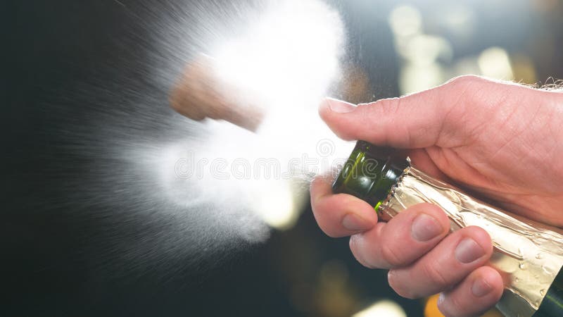 Champagne Explosion with Flying Cork Closure. Stock Image - Image of ...