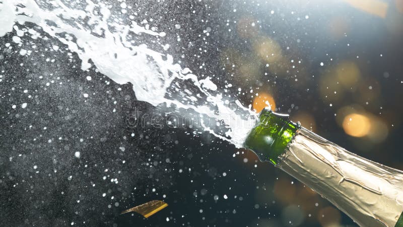 Champagne Explosion with Flying Cork Closure. Stock Image - Image of ...