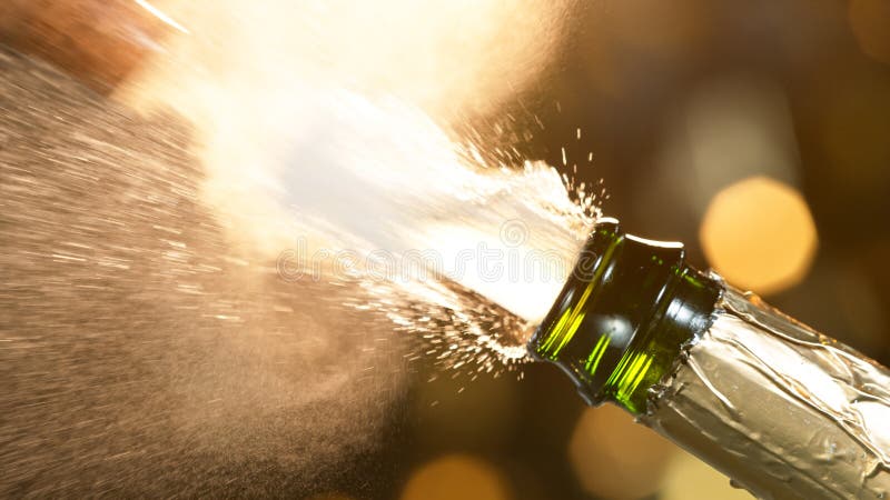 Champagne Explosion with Flying Cork Closure. Stock Photo - Image of ...