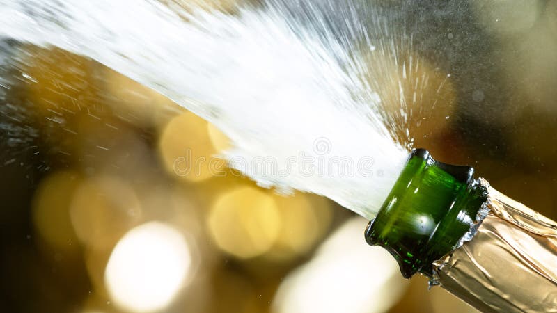 Champagne Explosion with Flying Cork Closure. Stock Photo - Image of ...