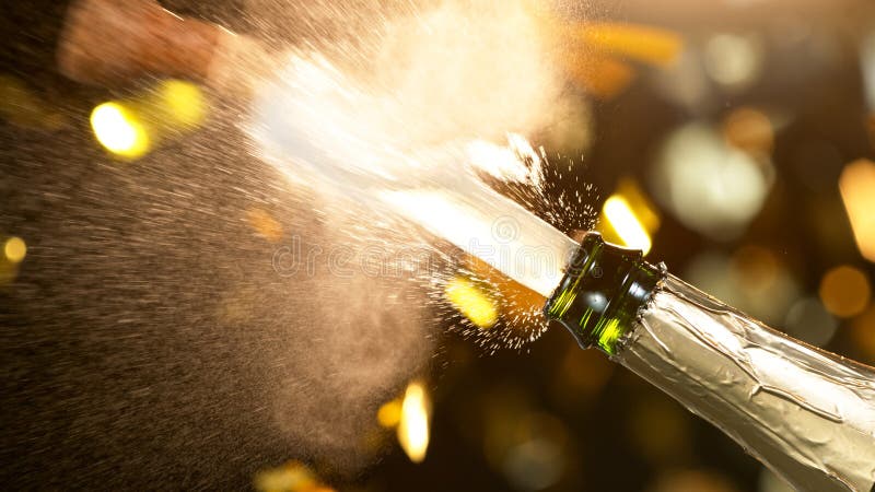 Champagne Explosion with Flying Cork Closure. Stock Photo - Image of ...