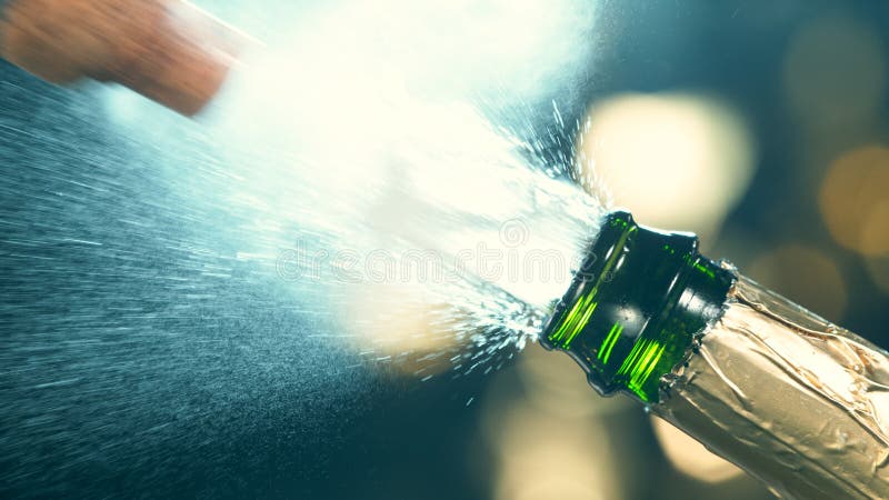 Champagne Explosion with Flying Cork Closure. Stock Image - Image of ...