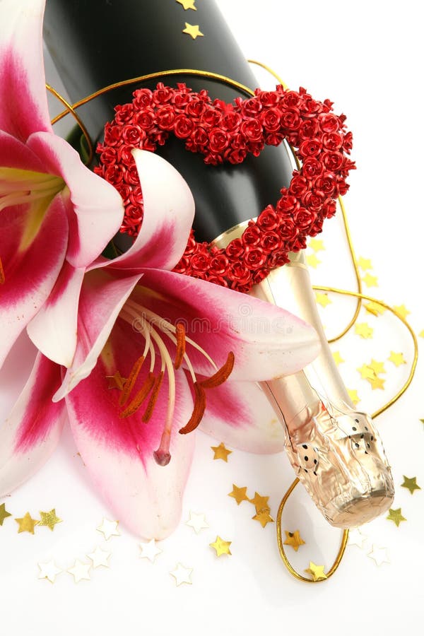 Champagne and flowers stock image. Image of happiness - 17742671