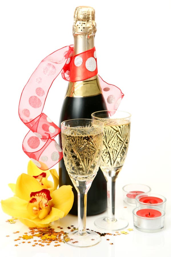 Champagne and flowers stock photo. Image of confetti - 24567924