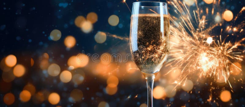 Champagne Flute Amidst Glittering Firework Show. Stock Illustration ...