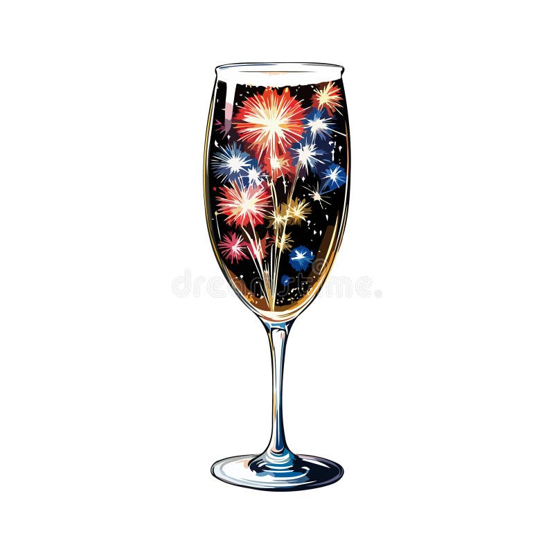 Champagne Glass with Fireworks Inside. Stock Illustration ...
