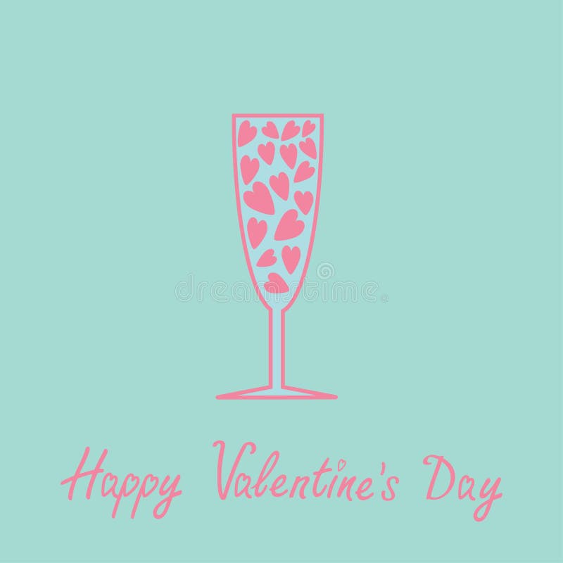 Champagne Glass with Hearts Inside. Blue and Pink Stock Vector ...