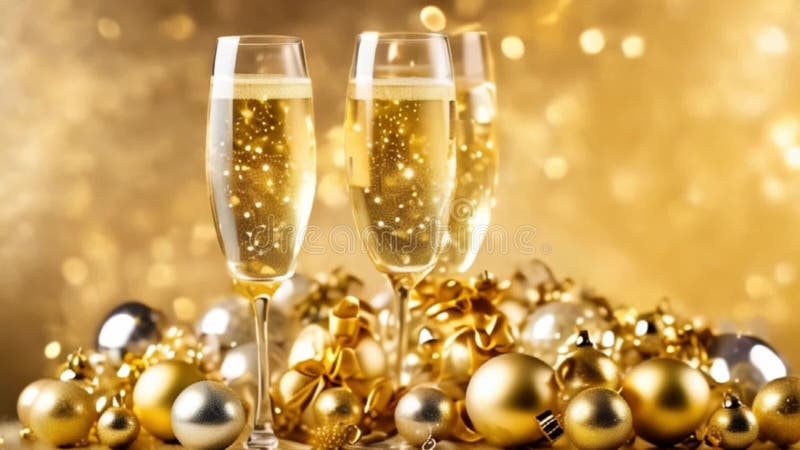 Champagne Glass with Sparkling Glitter and Confetti, Motion Stock ...