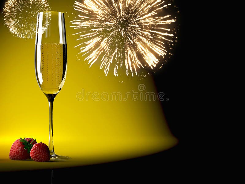 Champagne Glasses with Fireworks on Background Stock Illustration ...