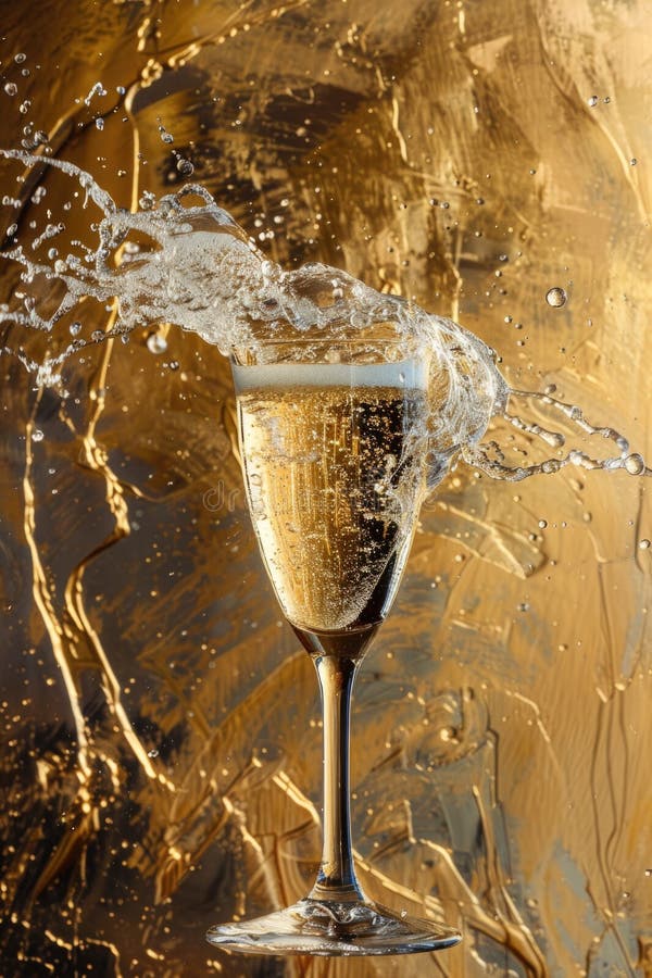 Champagne Glasses Splashing with Bubbles and Liquid Splash Effects in ...