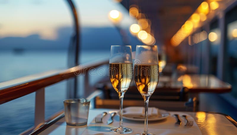 Champagne Glasses on the Table in Luxury Cruise Ship. Stock ...