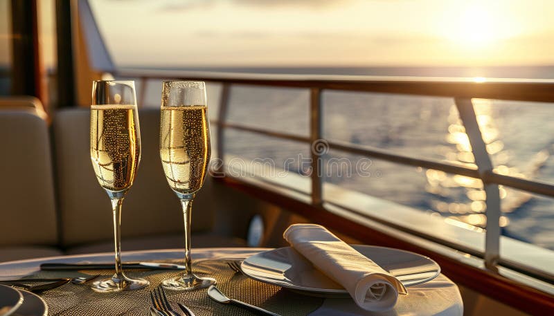 Champagne Glasses on the Table in Luxury Cruise Ship. Stock ...