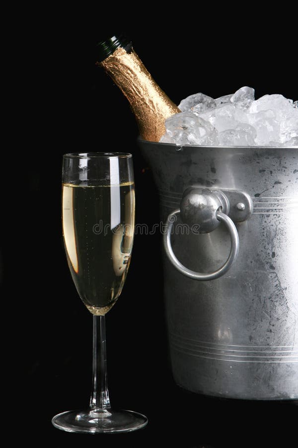 Champagne and Ice Isolated on Black Stock Photo - Image of luxury ...