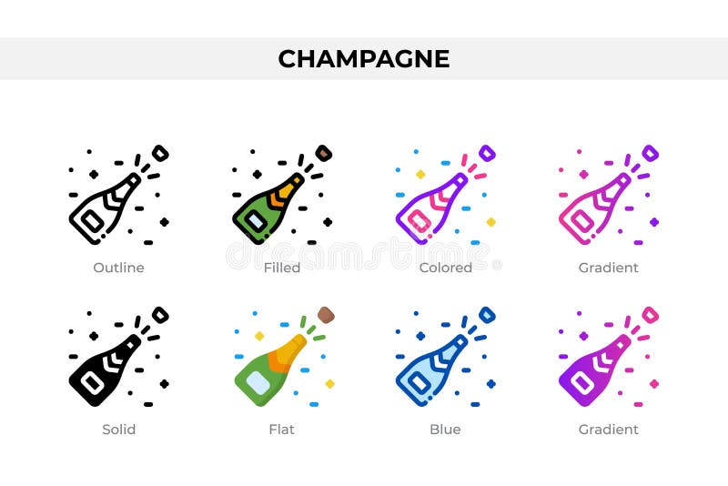 Champagne Icons in Different Style. Champagne Icons Set. Holiday Symbol ...