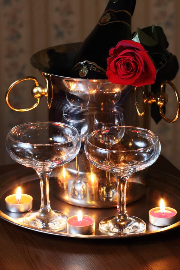 Champagne and Roses stock image. Image of stem, leaves - 1338225