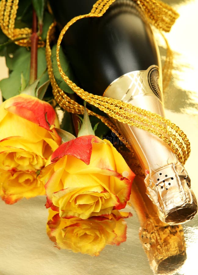 Pink Champagne And Pink Roses Stock Photo - Image of foliage, pink ...