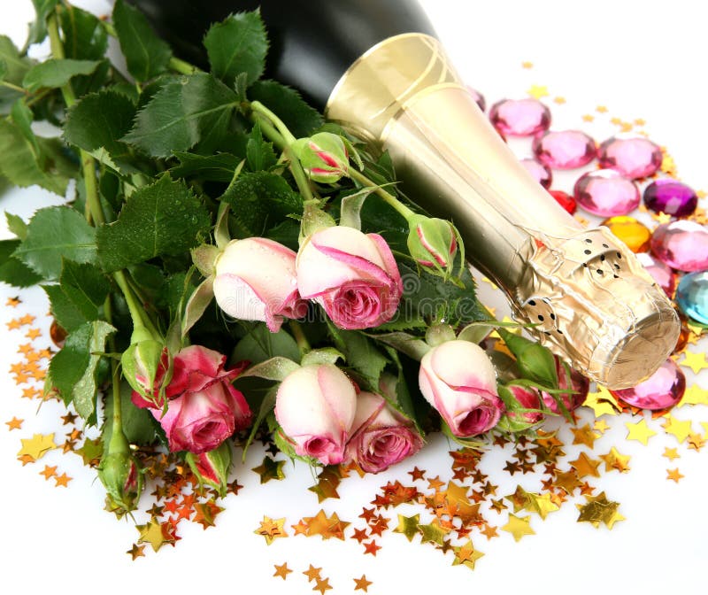 Champagne and roses stock image. Image of birthday, petal - 38367389