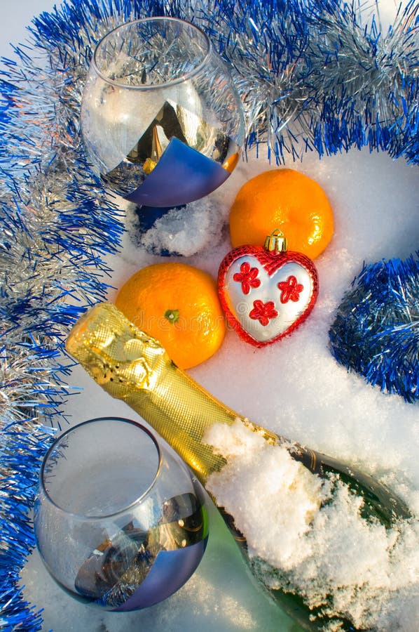 Champagne on snow. stock photo. Image of snow, still, winter - 7608362