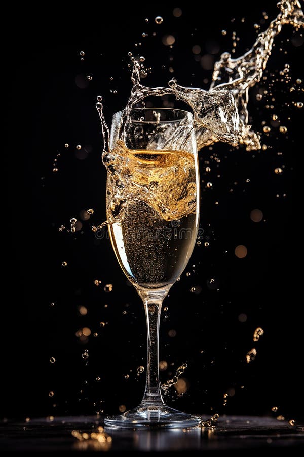 Champagne with Splashing Out of Glass.Generative AI Stock Illustration ...