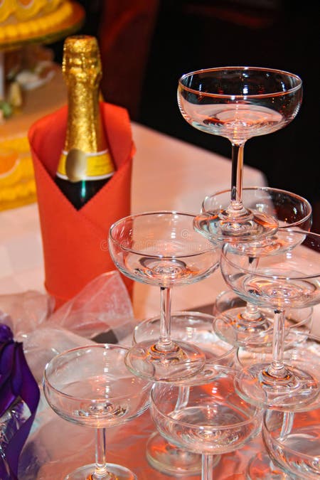 Champagne and Stack of Glasses for Celebration Stock Image - Image of ...
