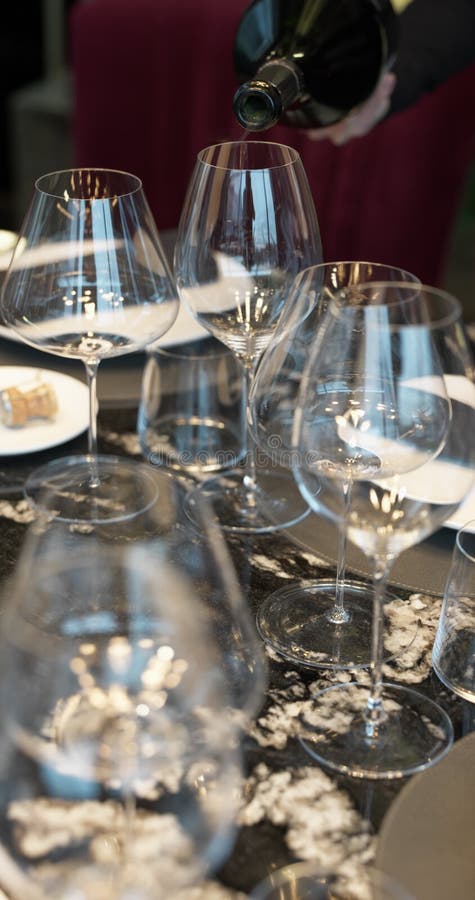 Champagne Tasting, Wine Glasses are on the Table, Stylish Table Setting ...