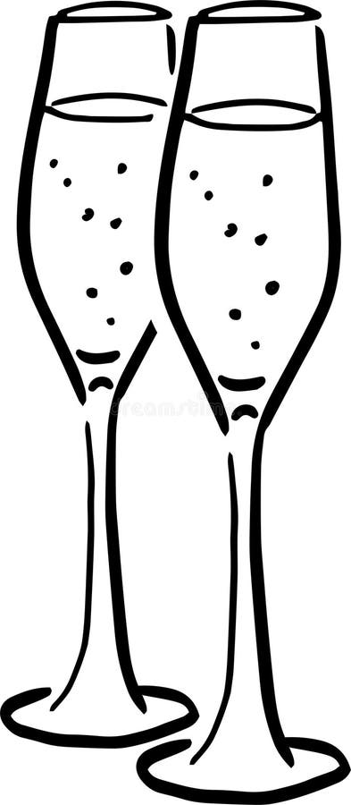 Champagne Toast Glasses Sketch for Wedding Label or Menu Stock ...