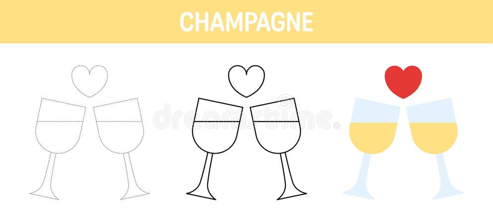 Champagne Tracing and Coloring Worksheet for Kids Stock Vector ...