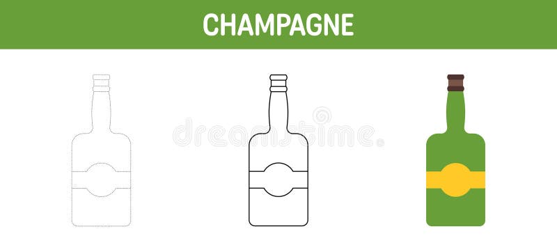 Champagne Tracing and Coloring Worksheet for Kids Stock Vector ...