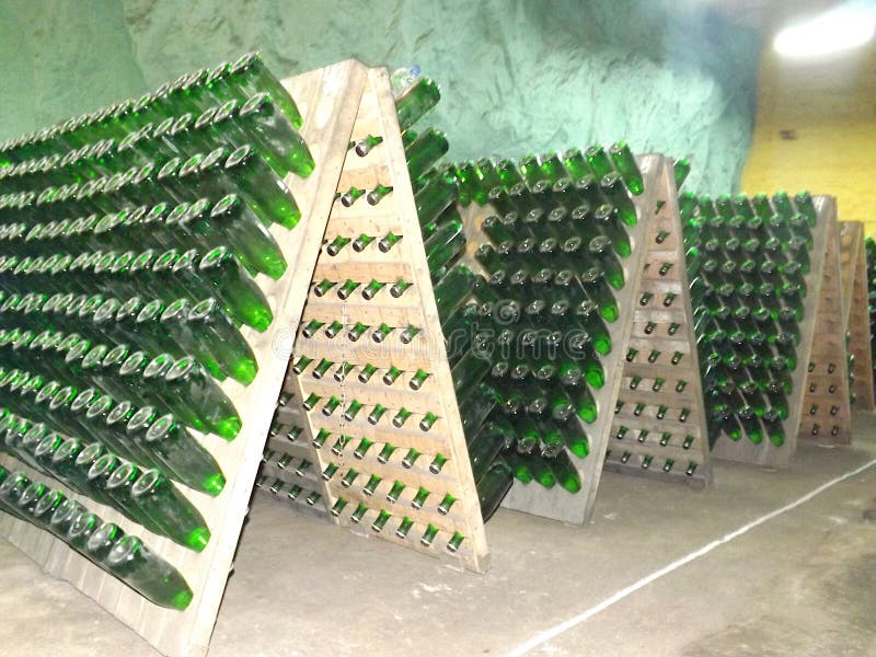 Champagne Wine Riddling in Pupitre Stock Photo - Image of vinery ...