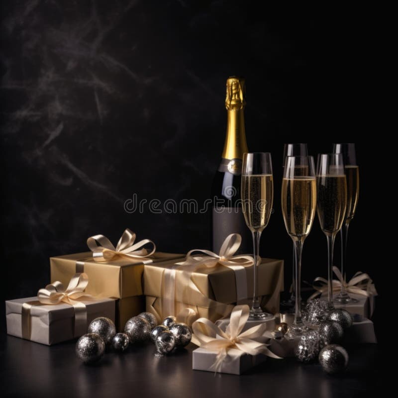 Champaign Glasses and Gift Boxes Stock Illustration - Illustration of ...