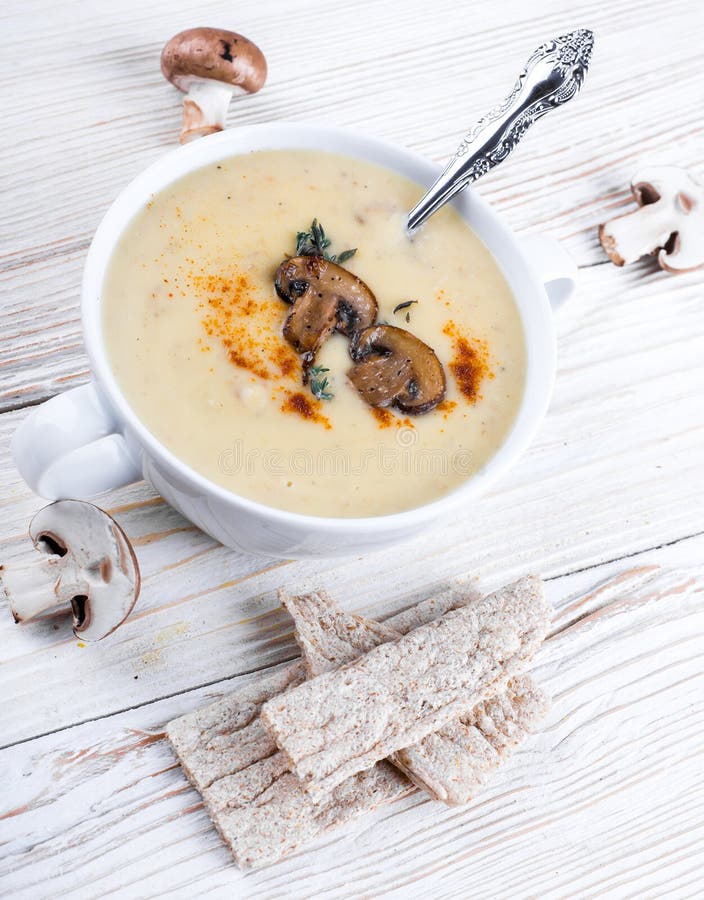 Champignons Mushroom Soup on a Wooden Stock Image - Image of ...