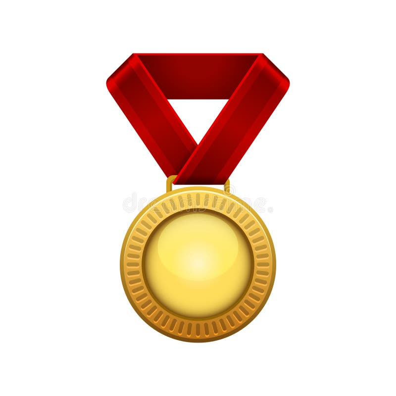 Champion Gold Medal with Red Ribbon. Vector Stock Vector - Illustration ...