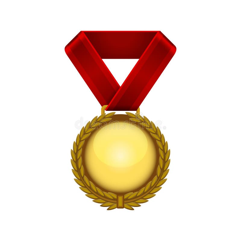 Champion Gold Medal with Red Ribbon. Vector Stock Vector - Illustration ...