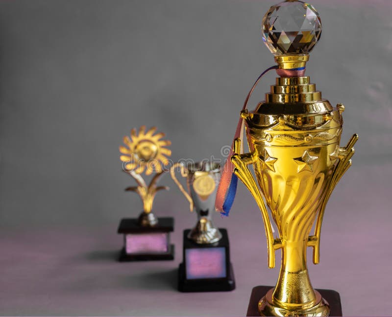 Champion golden trophy stock photo. Image of celebration - 195319494