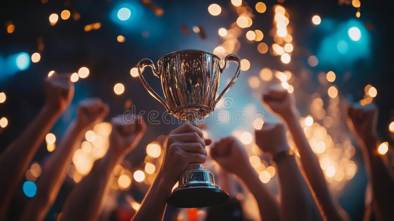 A Champion Holds a Trophy High Amidst Celebration Stock Illustration ...
