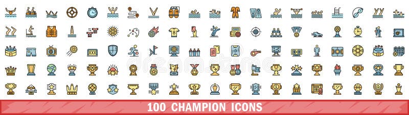 100 Champion Icons Set, Color Line Style Stock Vector - Illustration of ...