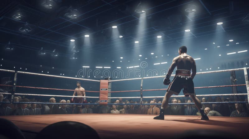 Champion Professional Boxer Fight in Ring Match with Spot Lighting ...