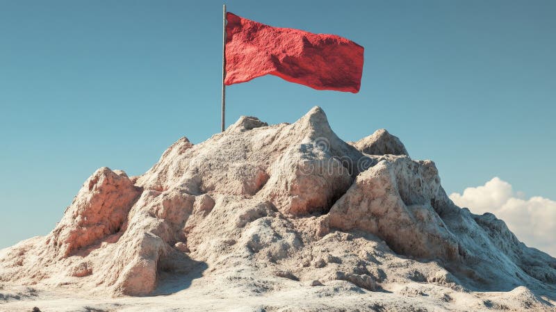 The Champion Stands at the Mountain Summit Peak, Having Successfully ...