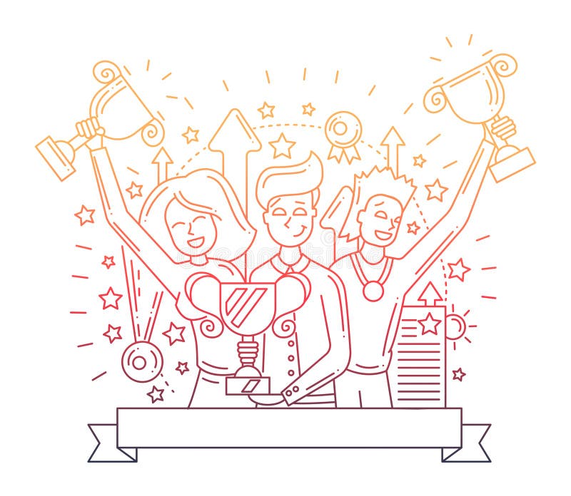 Champions Line Flat Design Banner with Happy Winners Stock Vector ...