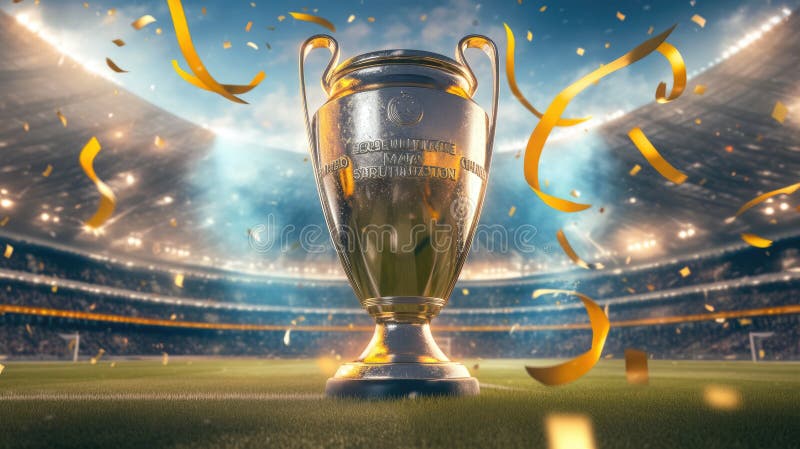 Championship Glory: European Cup Trophy in Stadium. Stock Illustration ...
