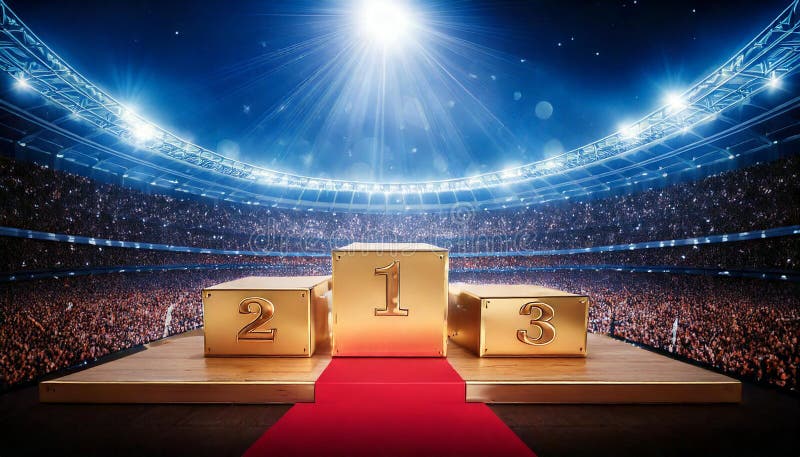 Championship Podium with Numbered Steps Against a Spectator-Filled ...