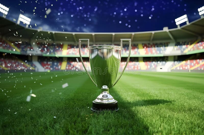 Trophy on Field in Stadium with Confetti Falling during Championship ...