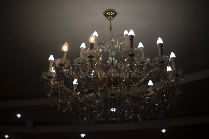 Chandelier on Ceiling. Beautiful Interior. Antique Glass Chandelier ...