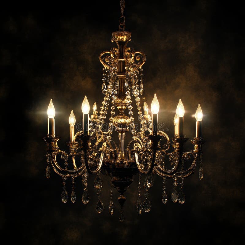 A Chandelier with Eight Lights is Lit Up Stock Illustration ...