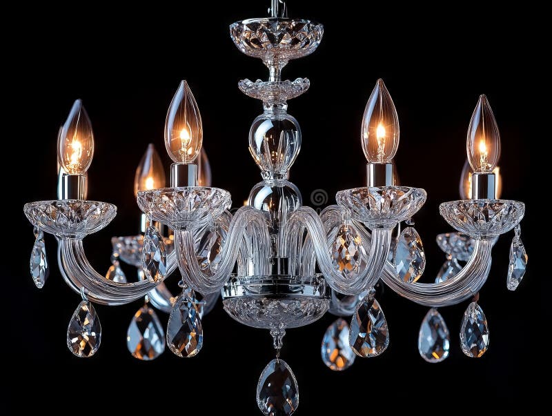 A Chandelier with Five Lights on a Black Background Stock Photo - Image ...