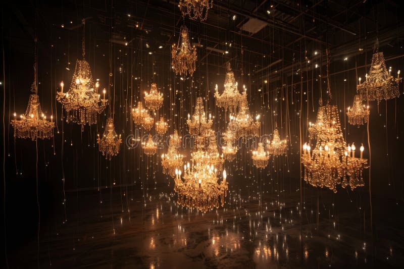 Chandeliers Casting a Soft Glow in a Dark Room, Glimmering Chandeliers ...